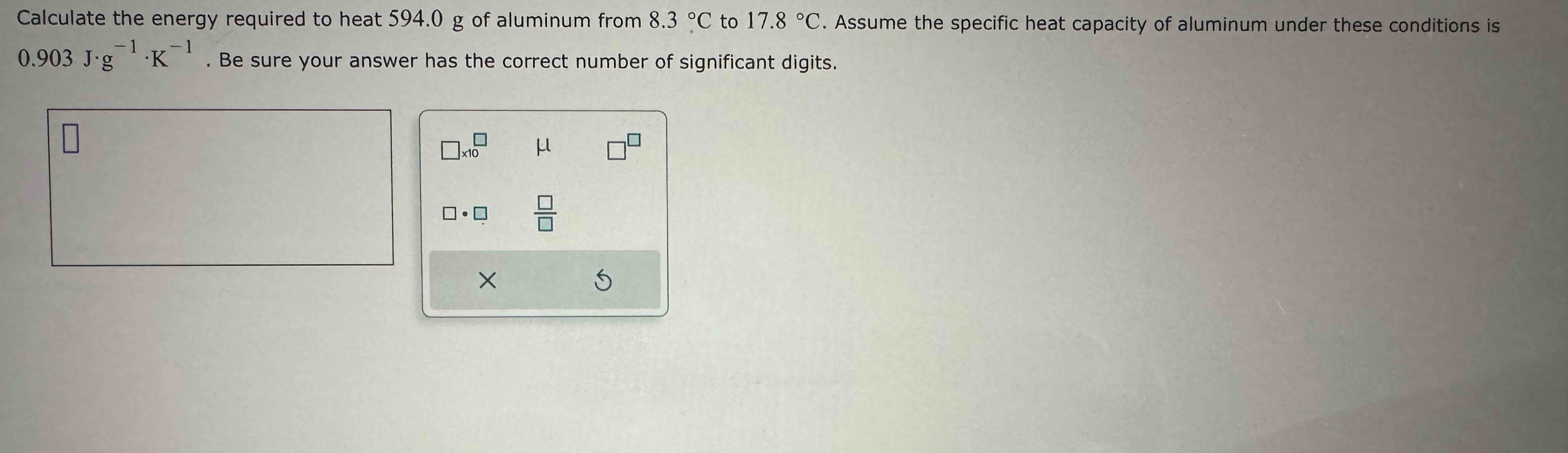 Solved Calculate the energy required to heat 594.0g ﻿of | Chegg.com