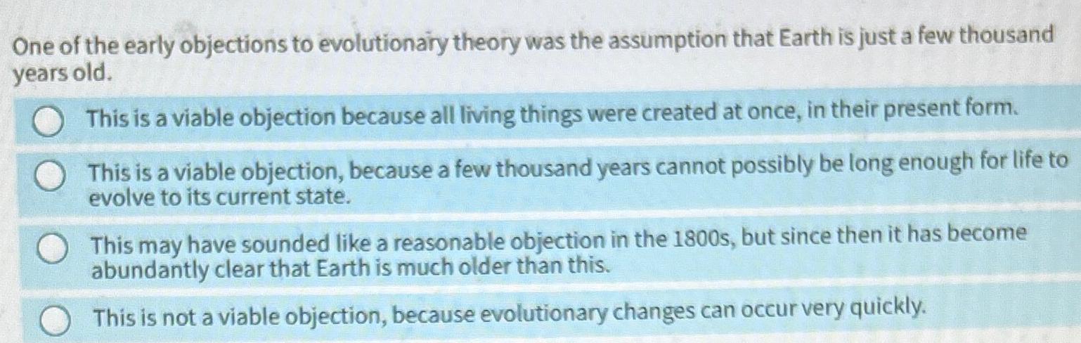 Solved One of the early objections to evolutionary theory | Chegg.com