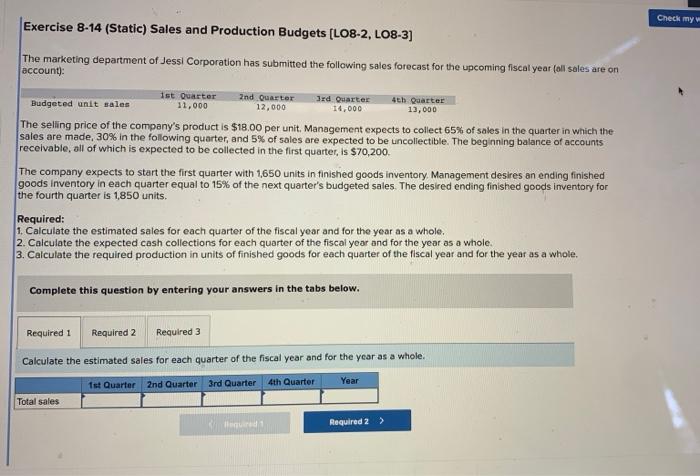 Solved Exercise 8-14 (Static) Sales and Production Budgets | Chegg.com
