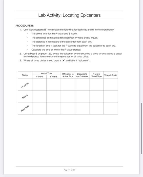 Solved Lab Activity: Locating Epicenters PROCEDURE B: 1. Use | Chegg.com