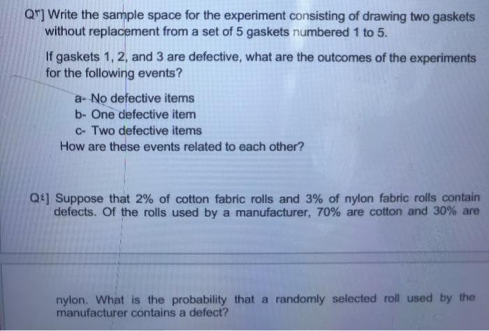 Solved Qr] Write the sample space for the experiment | Chegg.com