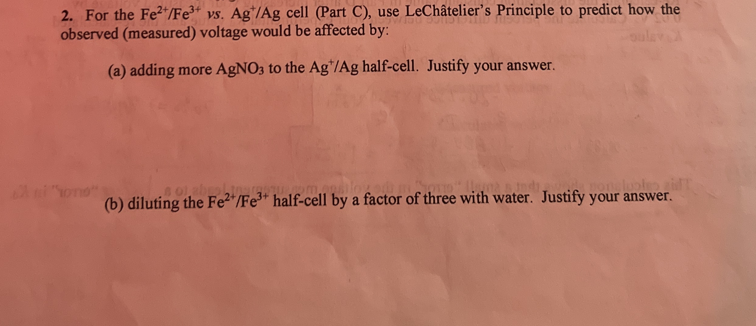 Solved For the Fe2+Fe3+ ﻿vs. Ag+Ag ﻿cell (Part C), ﻿use | Chegg.com