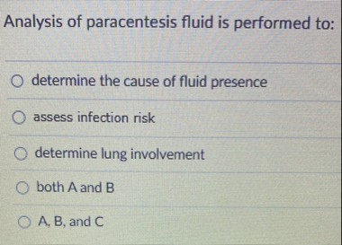 Solved Analysis of paracentesis fluid is performed | Chegg.com