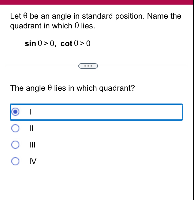 Solved Let θ ﻿be an angle in standard position. Name the | Chegg.com