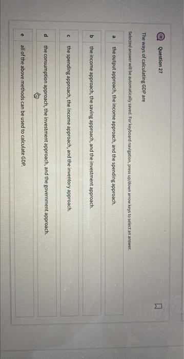 Solved The ways of calculating GDP are Selected answer will | Chegg.com