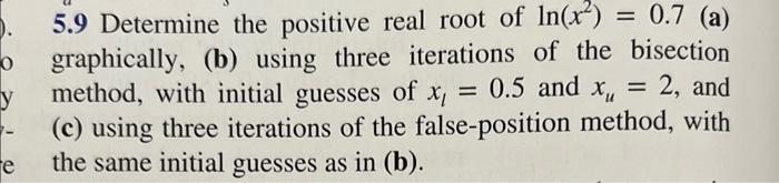 Solved 5.9 Determine the positive real root of ln(x2)=0.7 | Chegg.com