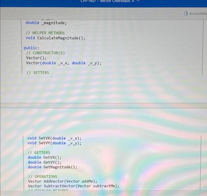 Solved CPP-A07 - Vector Overloads 8 Accessibility M In this | Chegg.com