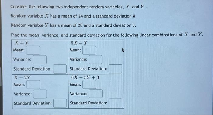 Solved Consider the following two independent random | Chegg.com
