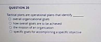 Solved QUESTION 20Tactical plans are operational plans that | Chegg.com