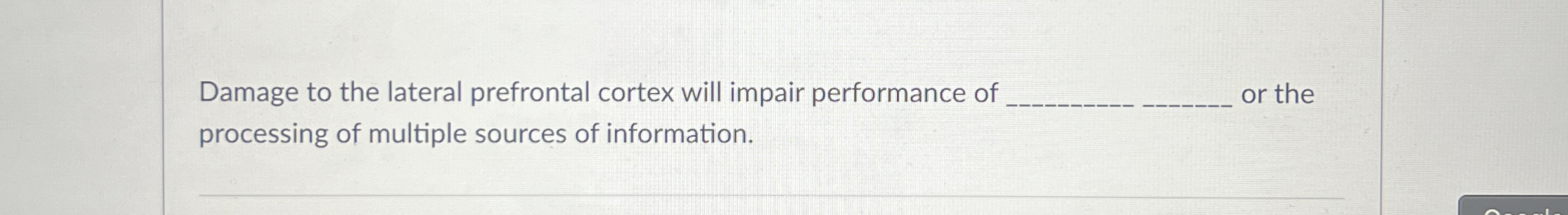 Solved Damage to the lateral prefrontal cortex will impair | Chegg.com
