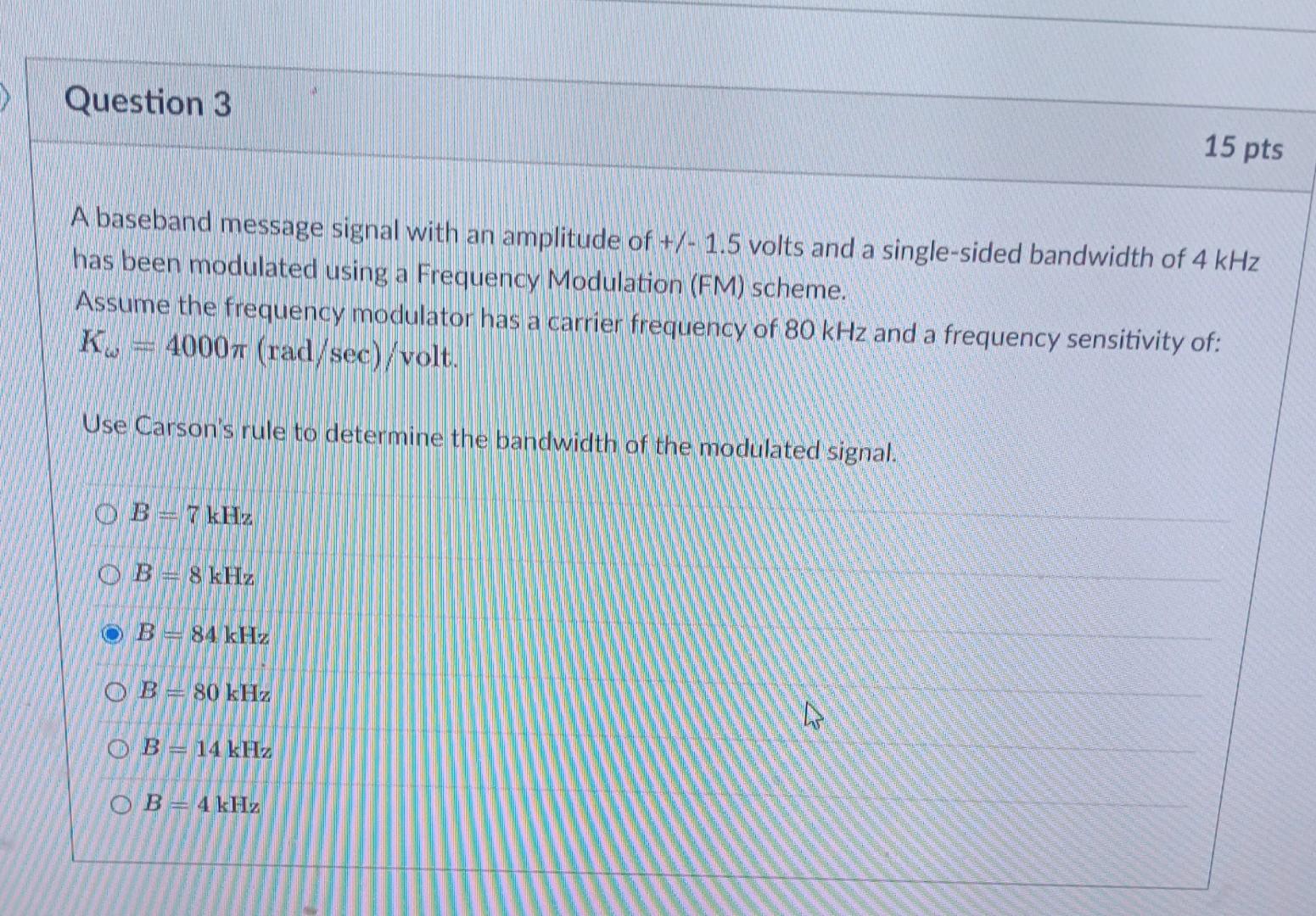 Solved A baseband message signal with an amplitude of +/−1.5 | Chegg.com