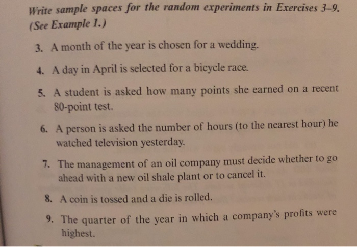 Solved Write sample spaces for the random experiments in | Chegg.com