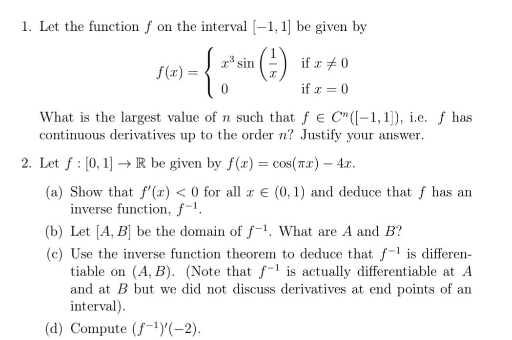 Solved 1 Let The Function F On The Interval [−1 1] Be Given