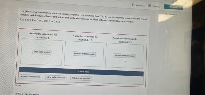 Solved The Given Dna Non Template Sequence Coding Sequence 