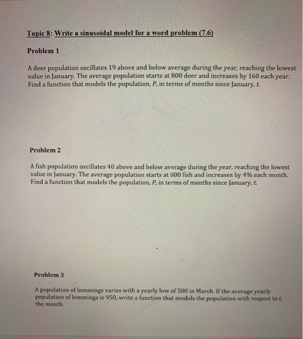 Solved Topic 8: Write a sinusoidal model for a word problem | Chegg.com
