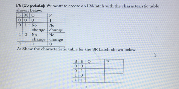 Solved P6 (15 points): We want to create an LM-latch with | Chegg.com