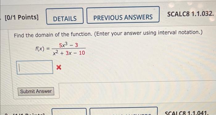 Solved Find the domain of the function. (Enter your answer | Chegg.com
