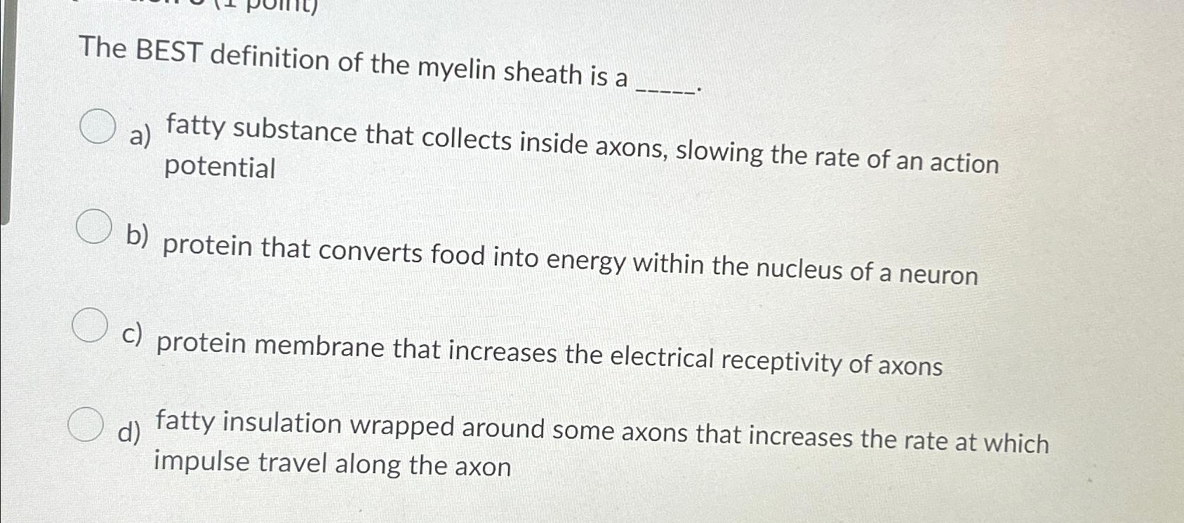 Solved The BEST definition of the myelin sheath is aa) | Chegg.com