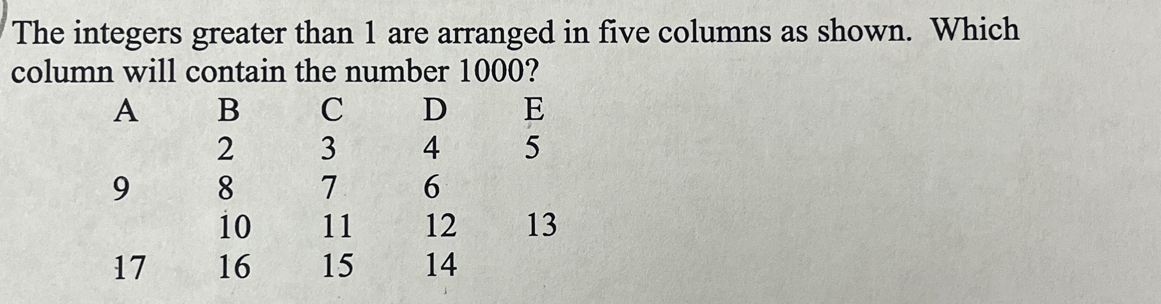 Solved The integers greater than 1 ﻿are arranged in five | Chegg.com
