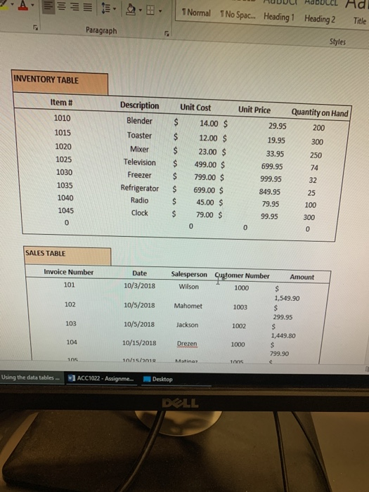 Solved Paragraph Styles Using the data tables found on | Chegg.com