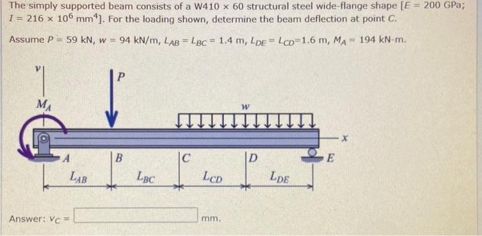 Solved The simply supported beam consists of a W410 x 60 | Chegg.com