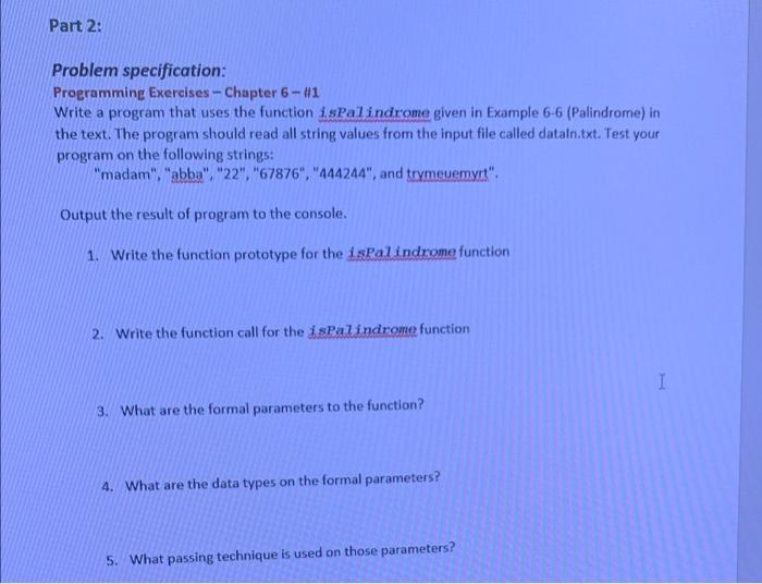 Solved Part 2: Problem specification: Programming Exercises | Chegg.com