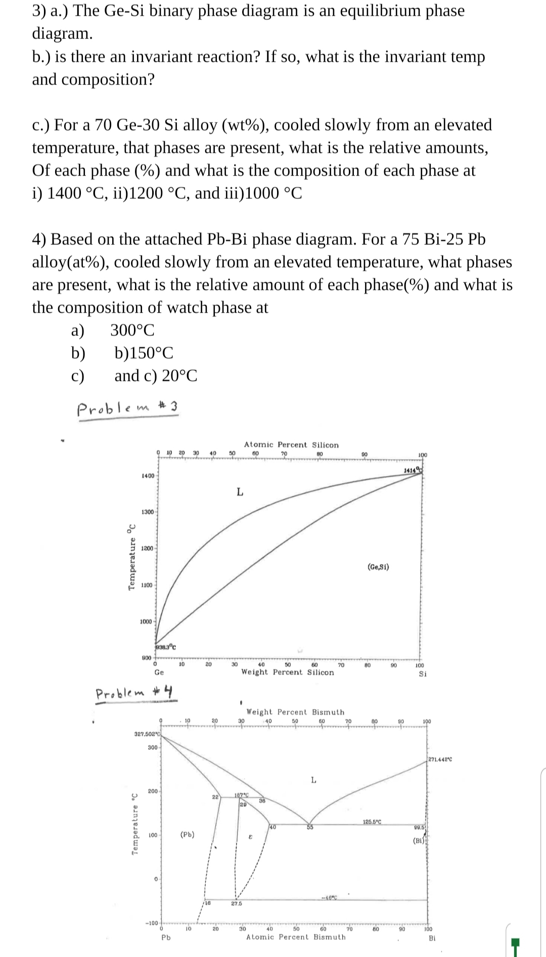 Solved a.) ﻿The Ge-Si binary phase diagram is an equilibrium | Chegg.com