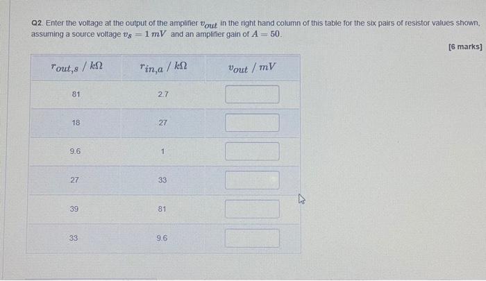 Solved sensor Amplifier, voltage gain A Tina O Touts Tout, a | Chegg.com