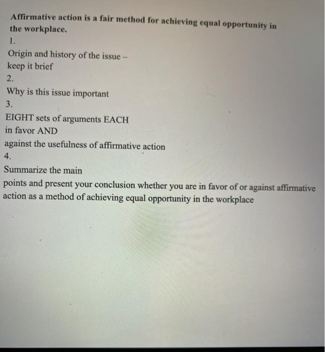 Solved Affirmative action is a fair method for achieving | Chegg.com