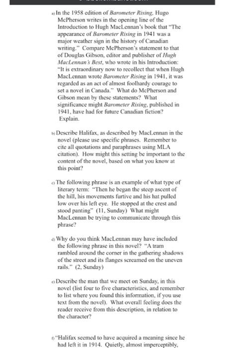 In the 1958 edition of Barometer Rising, Hugo | Chegg.com