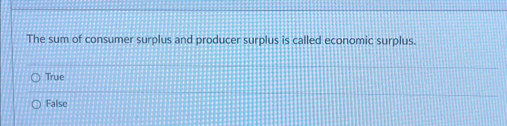 Solved The sum of consumer surplus and producer surplus is | Chegg.com