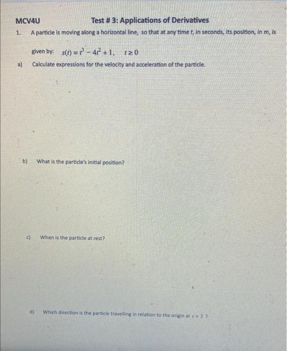 Solved MCV4U Test # 3: Applications of Derivatives 1. A | Chegg.com