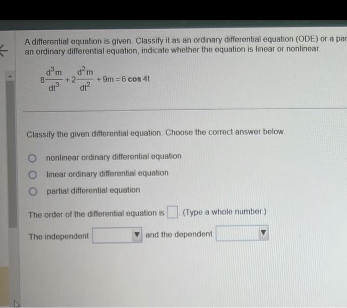 Solved A differential equation is given. Classify it as an | Chegg.com