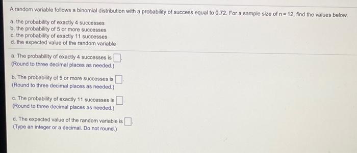 Solved A random variable follows a binomial distribution | Chegg.com