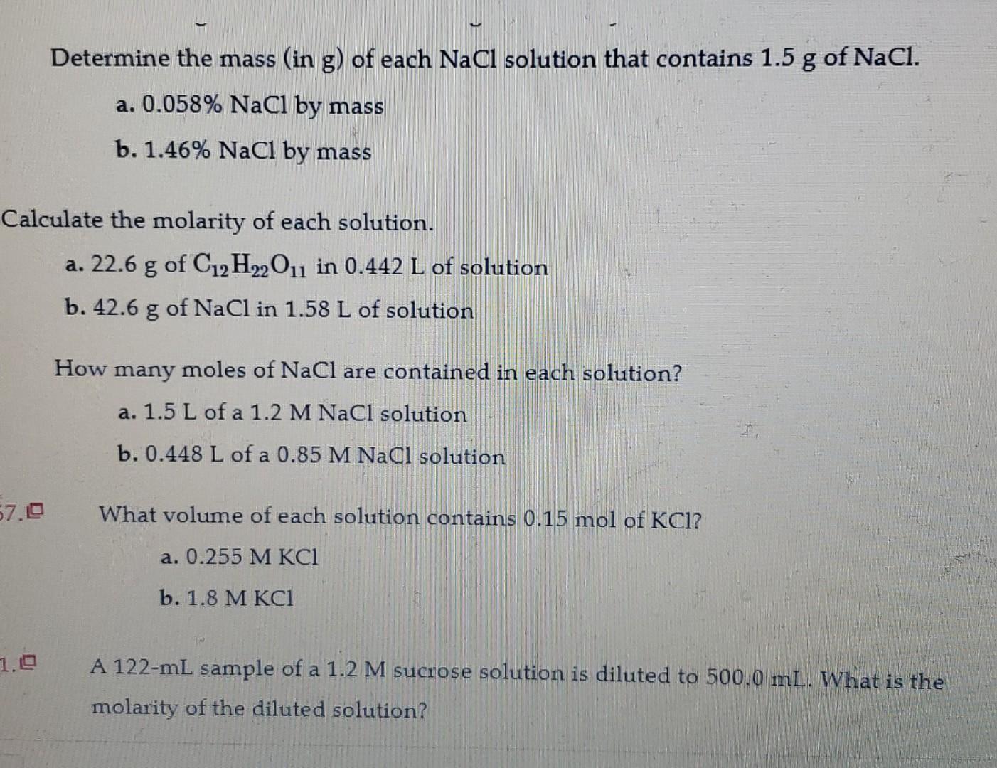 Solved Determine the mass (in g ) of each NaCl solution that | Chegg.com