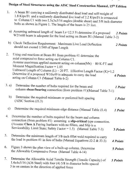 Solved 1. 2 Points Design of Steel Structures using the AISC | Chegg.com