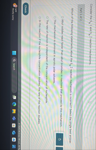 Solved Consider the SN1 ﻿and SN2 ﻿reaction mechanisms.Part 1 | Chegg.com