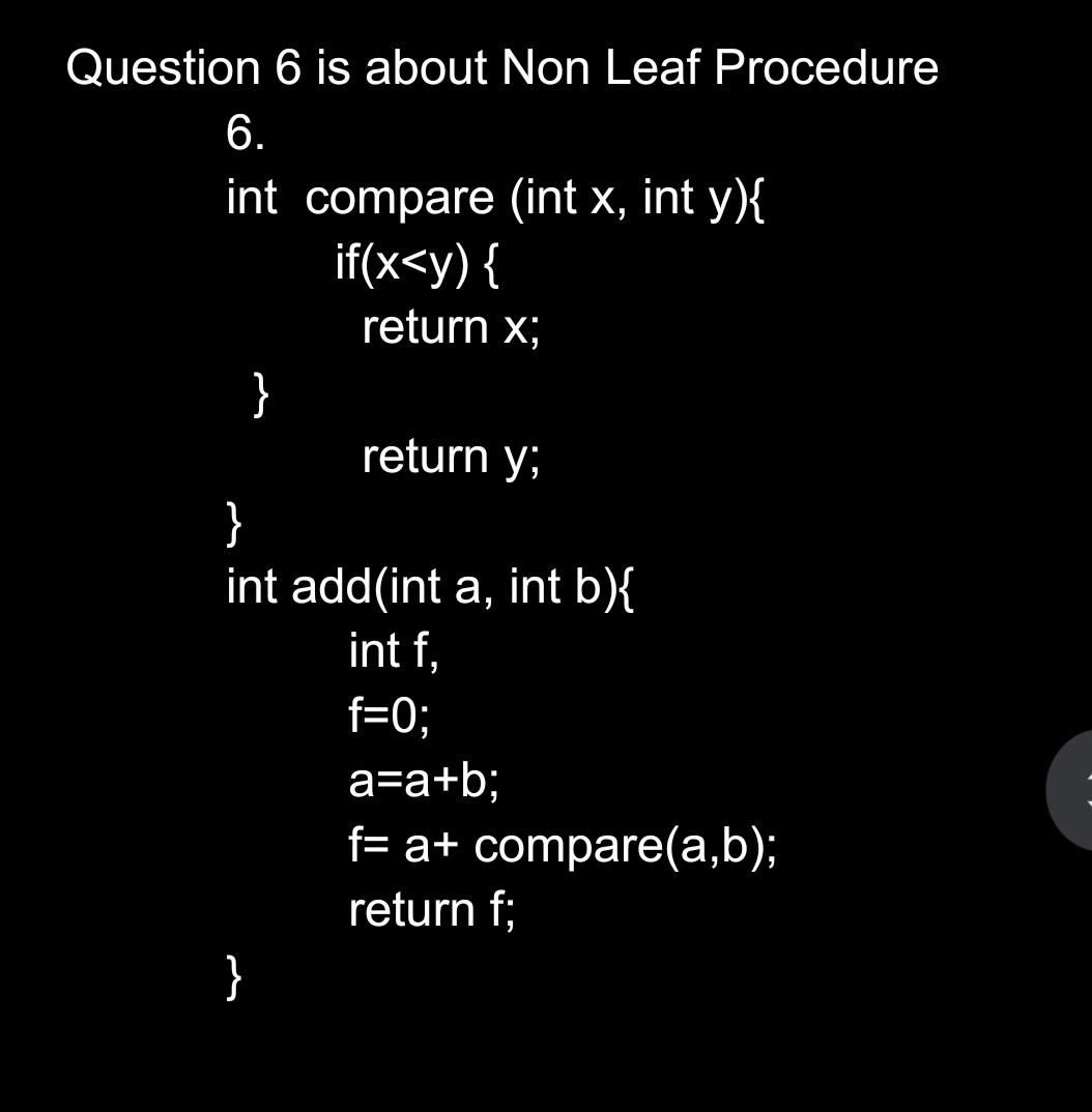Solved Question 6 is about Non Leaf Procedure | Chegg.com