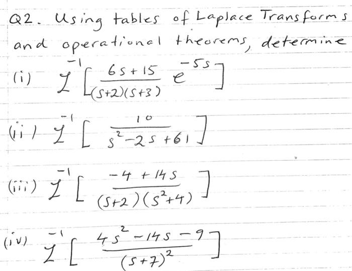 Solved Q2. Using tables of Laplace Transforms and | Chegg.com