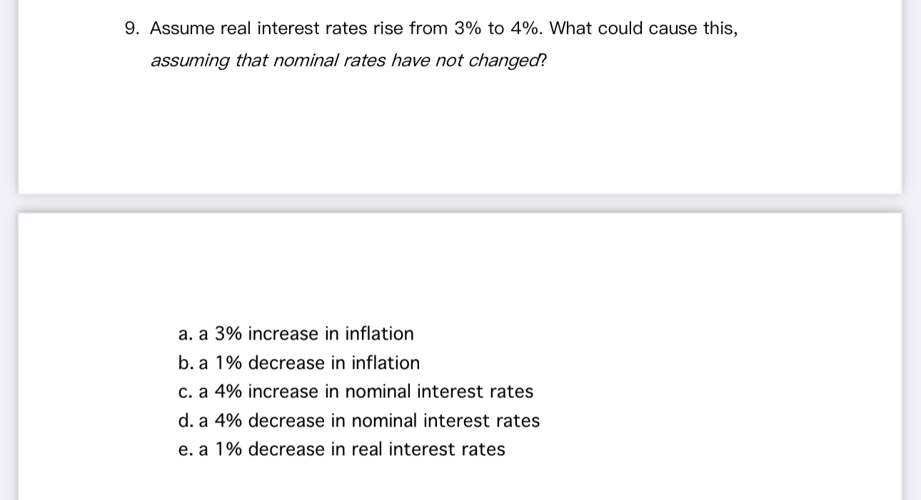Solved Assume real interest rates rise from 3% ﻿to 4%. ﻿What | Chegg.com