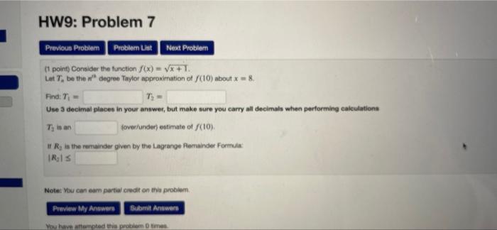 Solved HW9: Problem 7 Previoun Problem Problem List Next | Chegg.com