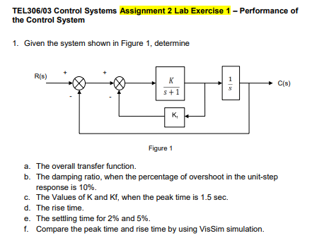 Solved TEL306/03 ﻿Control Systems Assignment 2 ﻿Lab Exercise | Chegg.com