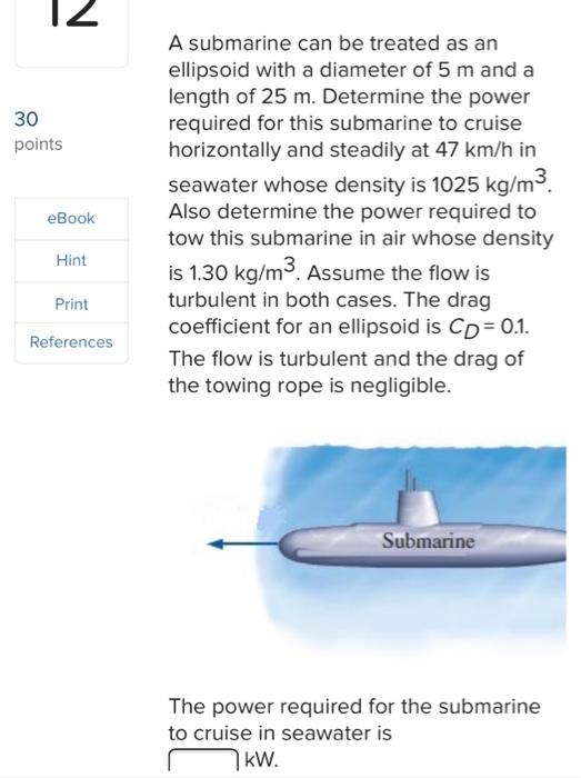 Solved 30 points eBook A submarine can be treated as an | Chegg.com