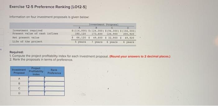 Solved Exercise 12-5 Preference Ranking (LO12-5) Information | Chegg.com