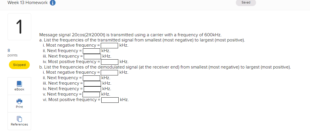 Solved Message signal 20cos(2π2000t) ﻿is transmitted using a | Chegg.com