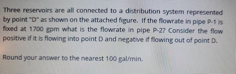 Solved Three reservoirs are all connected to a distribution | Chegg.com