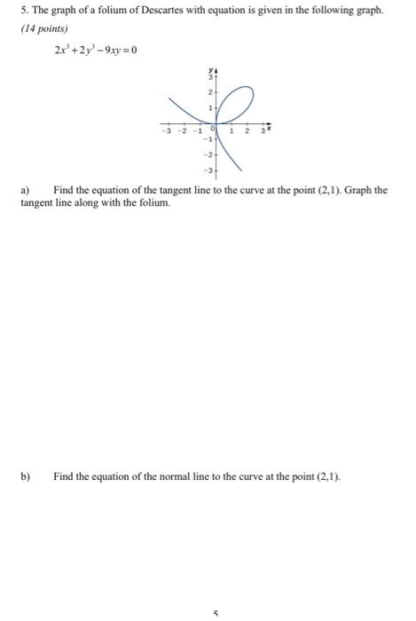 Solved 5. The graph of a folium of Descartes with equation | Chegg.com