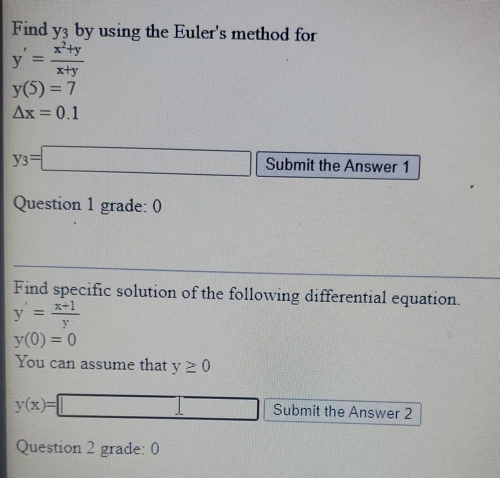 Solved Find y3 by using the Euler's method for y' xty y(5) = | Chegg.com