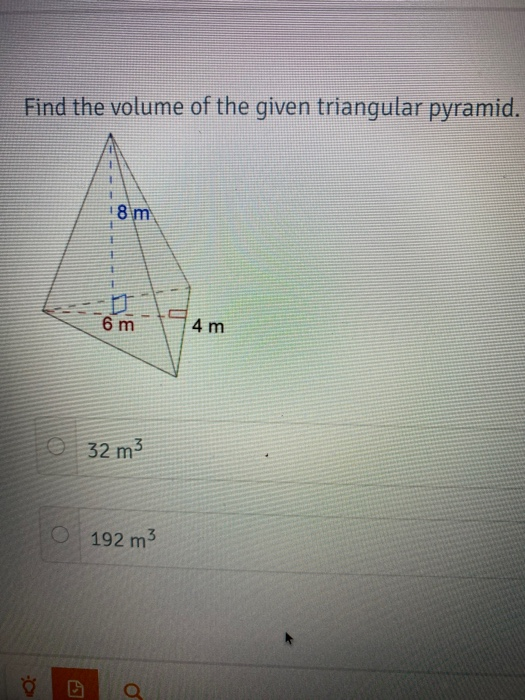 Solved Find the volume of the given triangular pyramid. 32 | Chegg.com