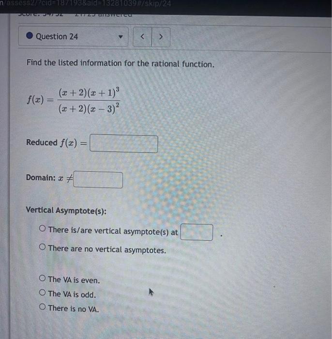 Find the listed information for the rational | Chegg.com